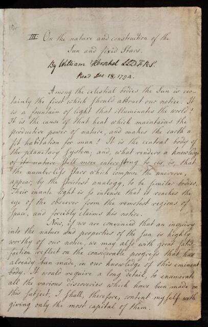 Paper, 'On the nature and construction of the sun and fixed stars' by ...
