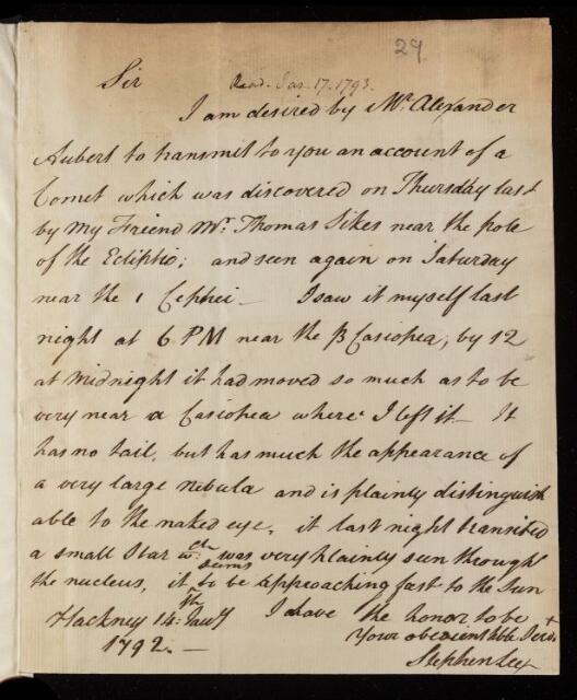 Letters, 'Accounts of a new comet' from Stephen Lees, Daniel Moore and ...
