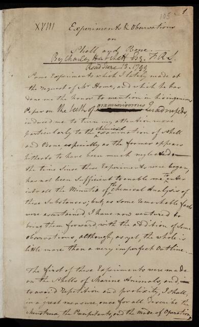 Paper, 'Experiments and observations on shell and bone' by Charles ...