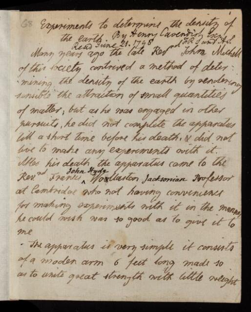 Paper, 'Experiments to determine the density of the earth' by Henry ...