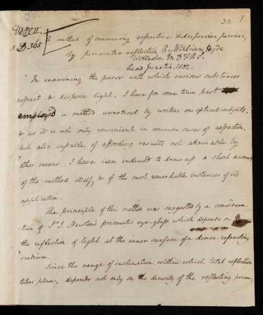 Paper, 'Method of examining refractive and dispersive powers by ...