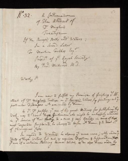 Letter, 'A continuation of an Abstract of Dr Meighan's treatise of the ...