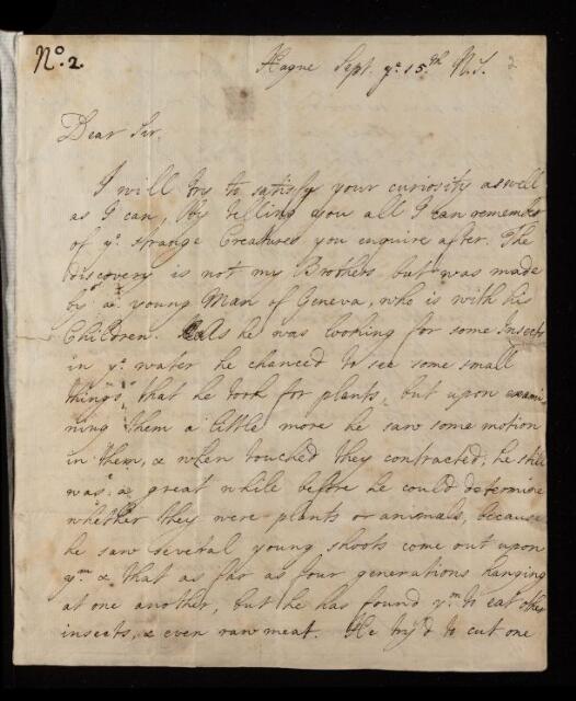 Letter, 'On certain small water animals (hydra)' from Charles Bentinck ...