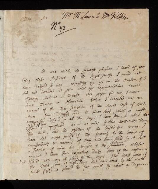 Letter, 'Of the north coast of Britain and errors in maps between ...