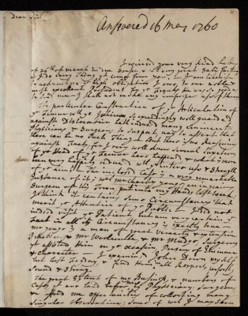 Letter, 'Of dislocations' from John Huxham to William Watson | The ...