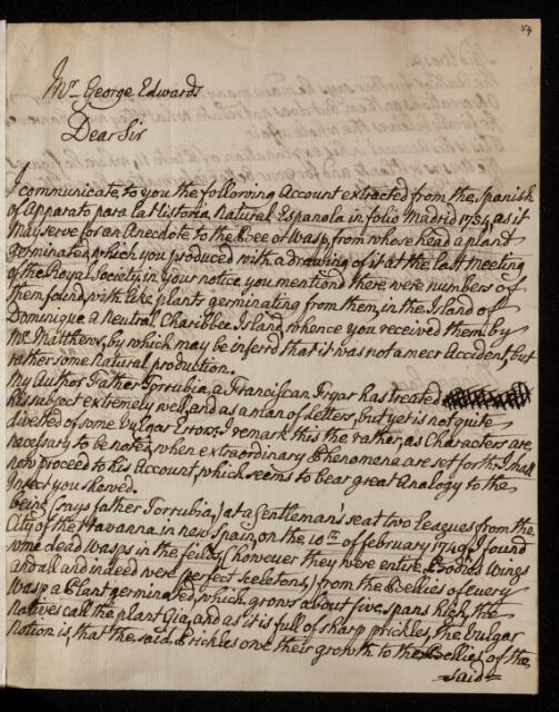 Letter, 'On Isaac Matthew's paper on a worm from Dominique [Dominica ...