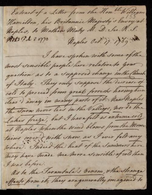 Letter, 'Of the supposed change in the Italian climate' from William ...