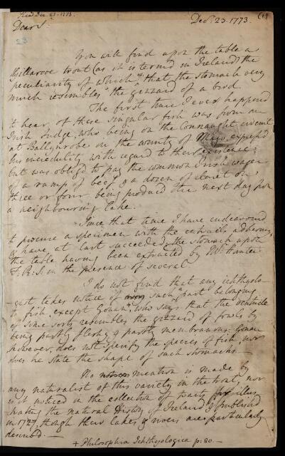Letter, 'Of the Gillaroo trout' from Daines Barrington to Samuel ...