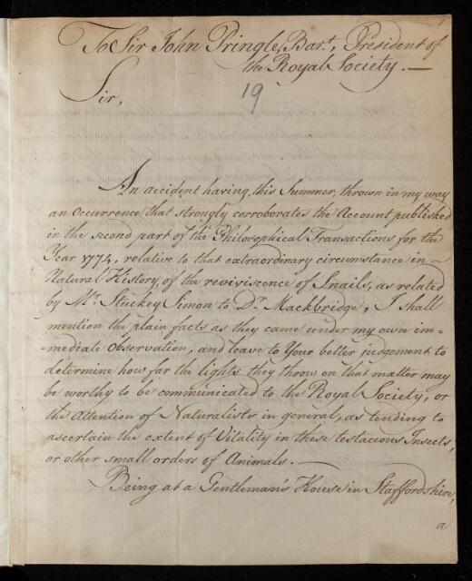 Letter, 'On the revivescence of snails' from Patrick George Craufurd to ...