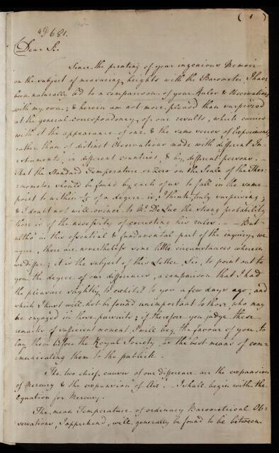 Letter, 'Measuring heights with the barometer' from George Shuckburgh ...