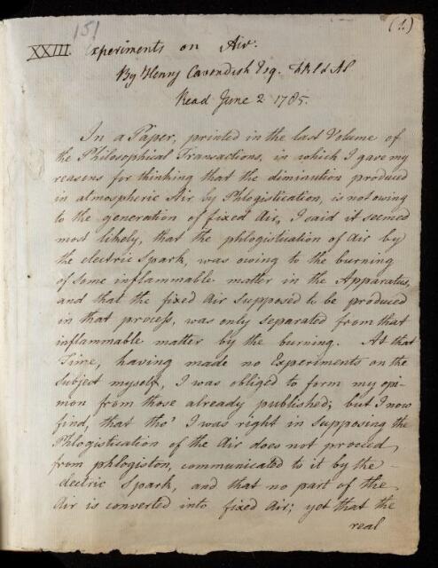 Paper, 'Experiments on air' by Henry Cavendish | The Royal Society ...